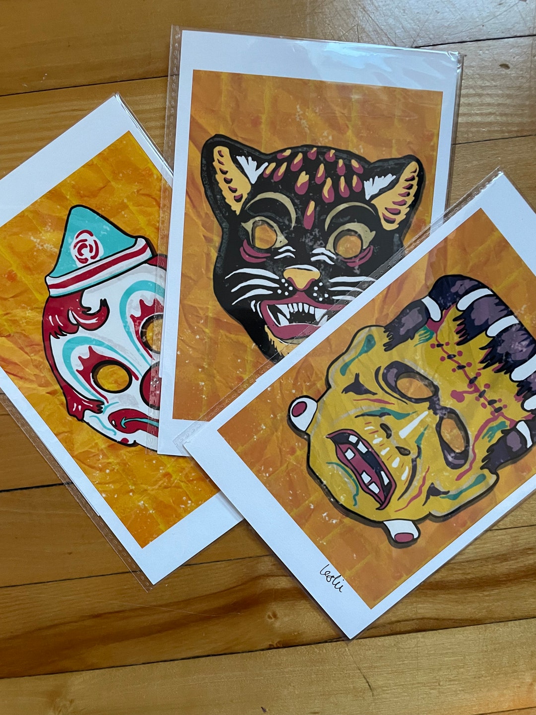 Vintage Halloween Masks Art Prints, Spooky Halloween Costume Art, 5x7 ...