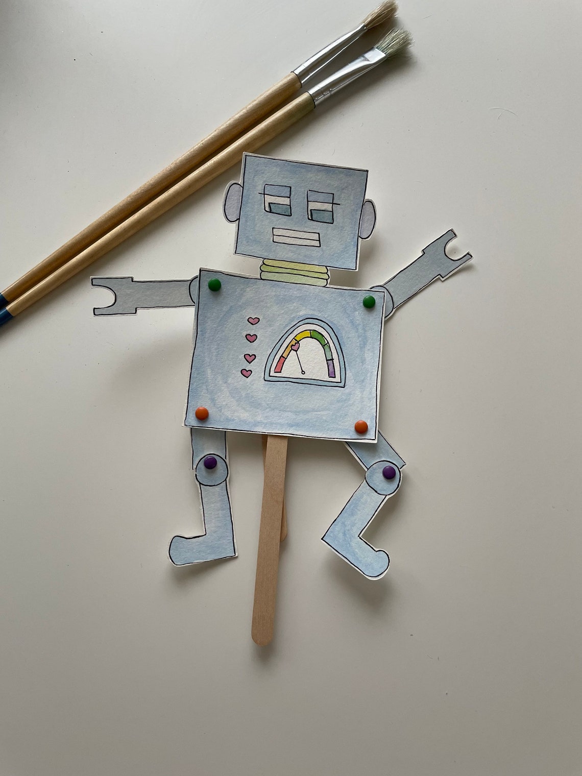 Hand Painted Articulated Paper Doll Robot, Set of 2 Dancing Robot Toys ...