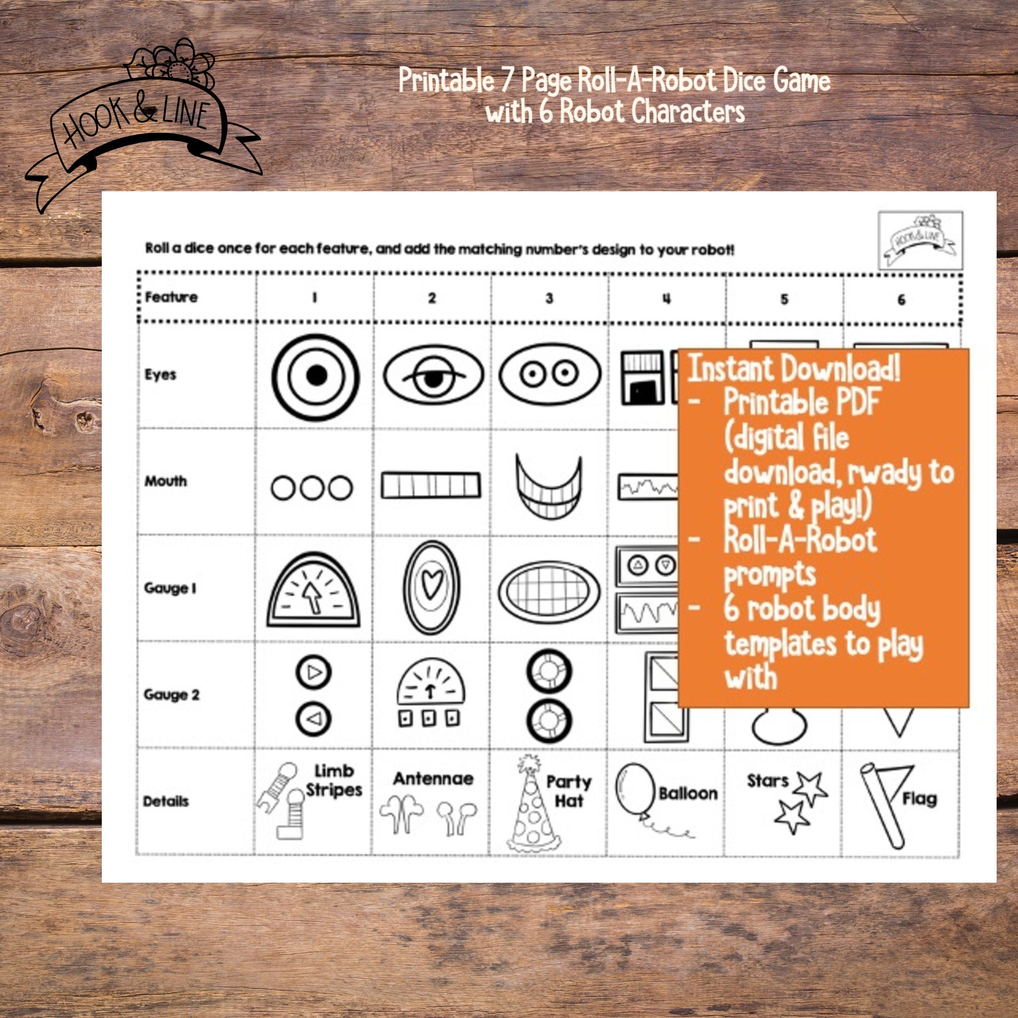 Printable 7 Page Roll-a-robot Dice Game With 6 Robot - Etsy Australia