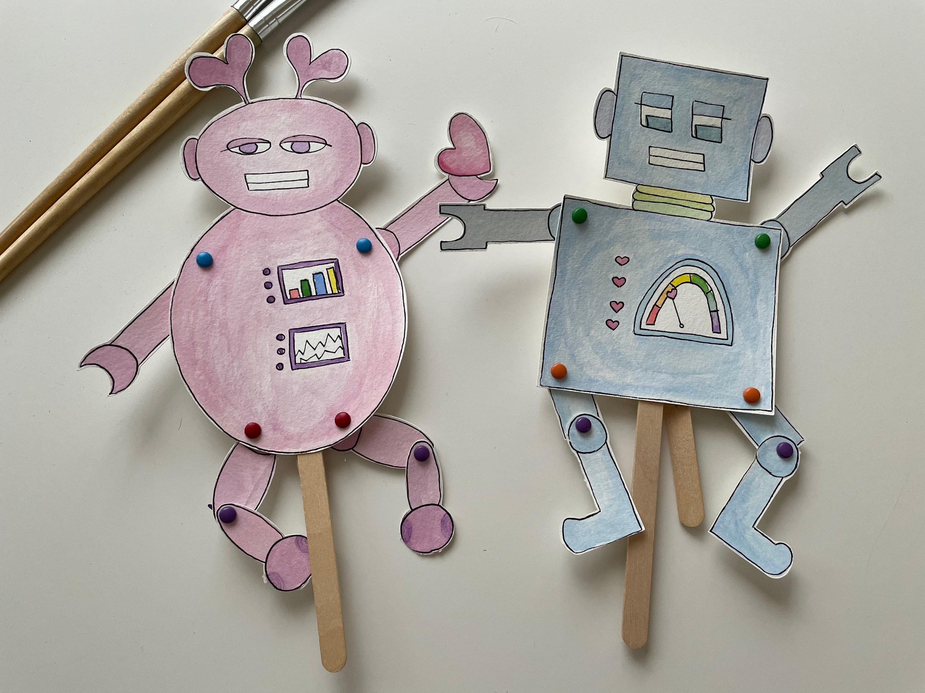 Hand Painted Articulated Paper Doll Robot, Set of 2 Dancing Robot Toys ...
