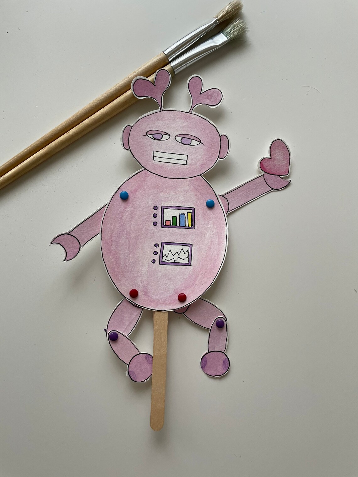 Hand Painted Articulated Paper Doll Robot, Set of 2 Dancing Robot Toys ...