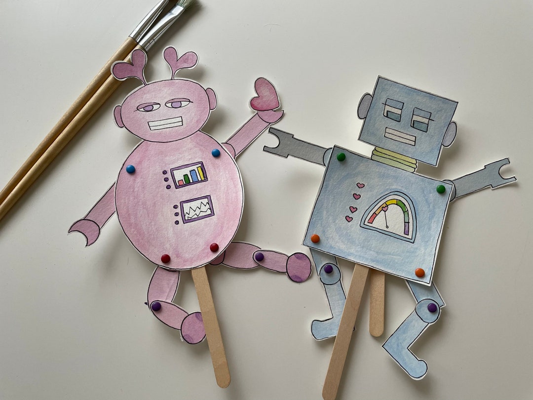 Hand Painted Articulated Paper Doll Robot, Set of 2 Dancing Robot Toys ...