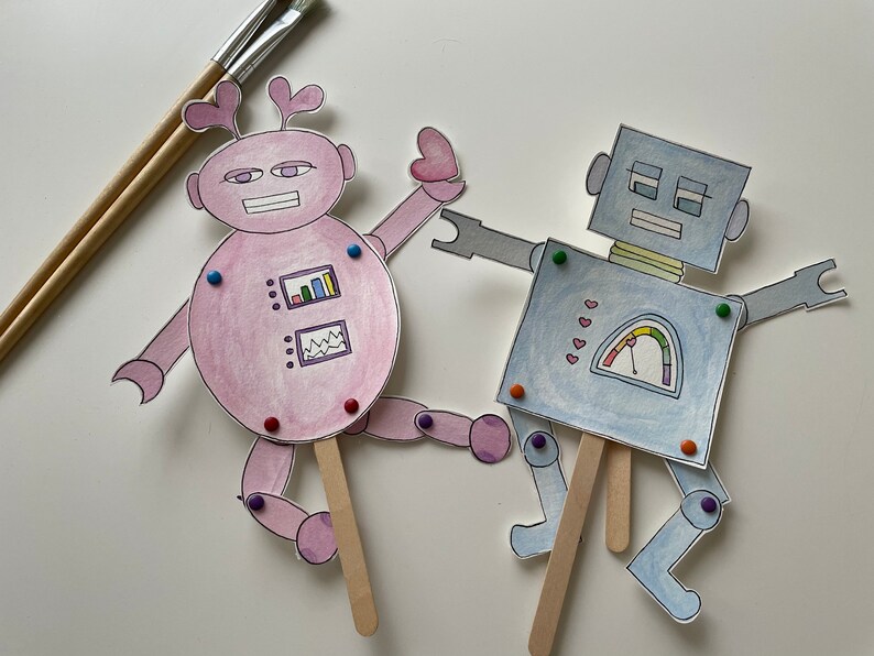 Hand Painted Articulated Paper Doll Robot, Set of 2 Dancing Robot Toys ...