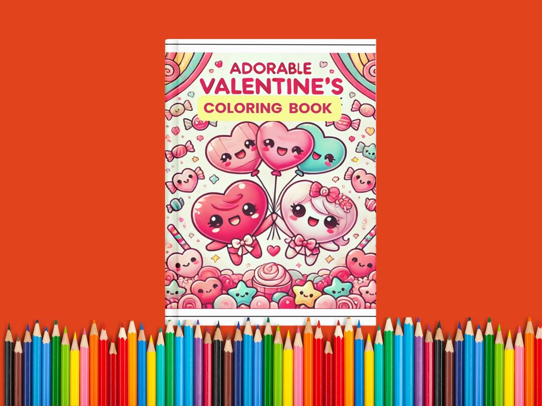 Kawaii Valentines Day Coloring Book Printable 12 Cute Pages for Kids ...