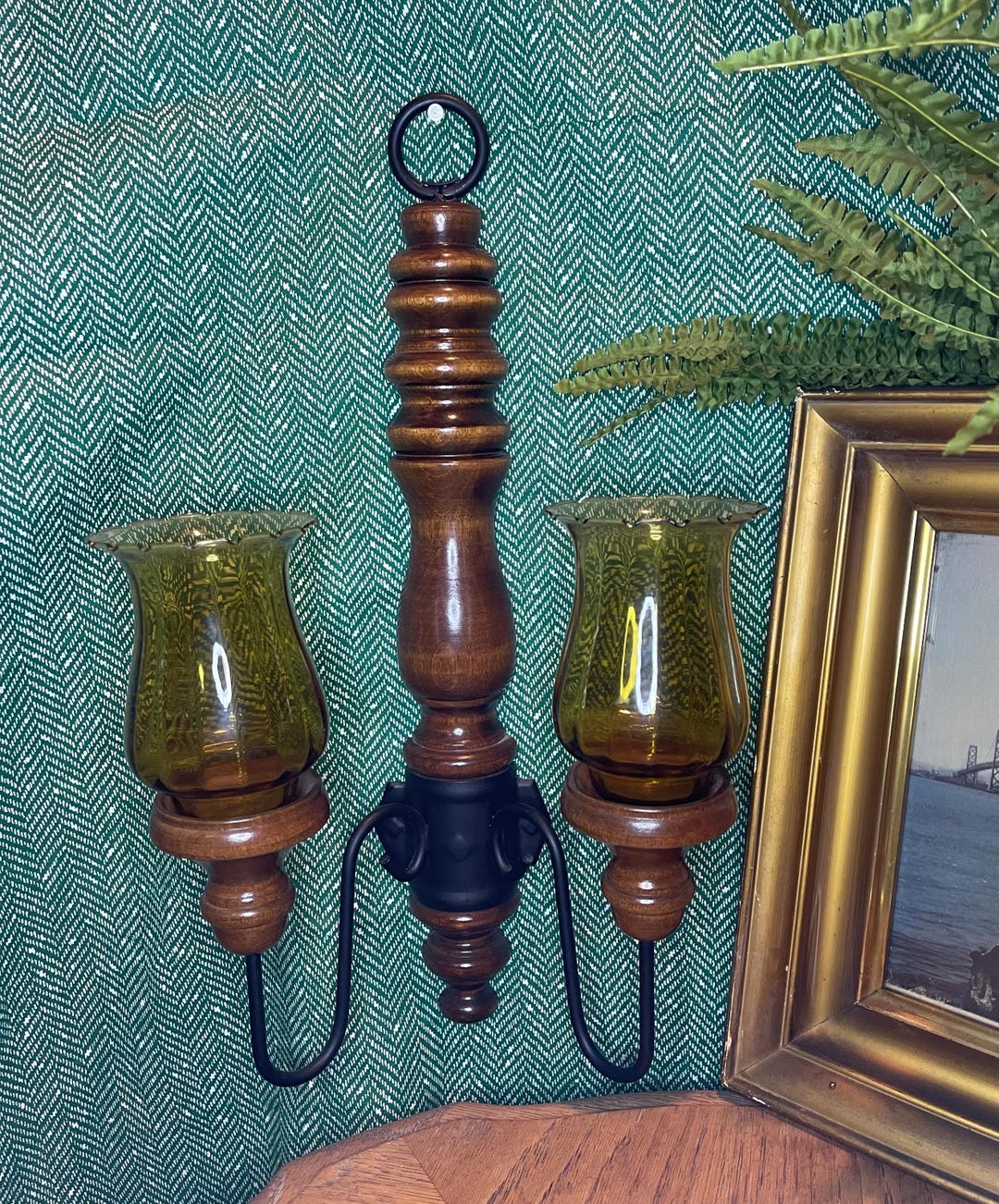 Vintage Wooden Wall Sconce, Homco Wall Sconce With Votives, Vintage ...