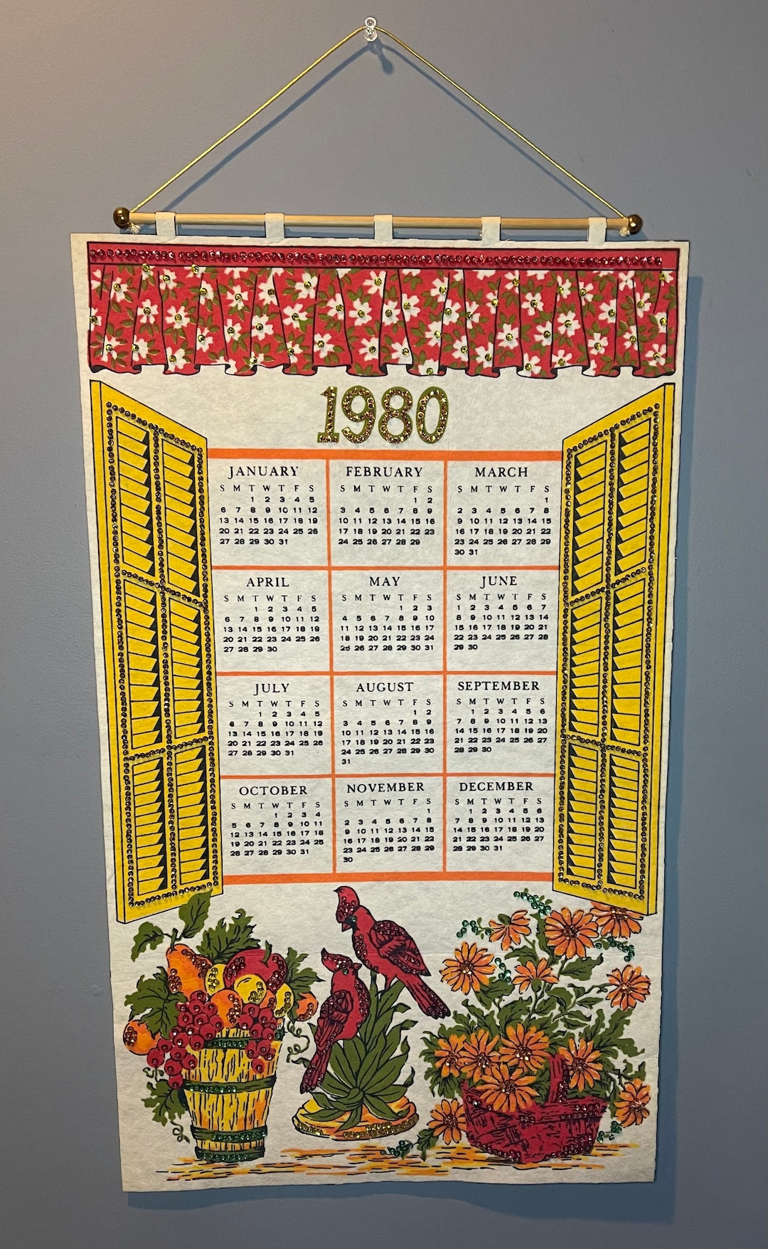 Vintage 1980 Felt and Sequence Calendar - Etsy
