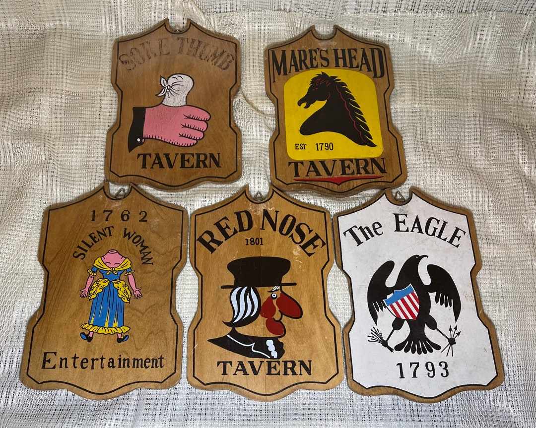 Vintage- Set of 5 Wooden Tarvern Signs, Vintage Bar Signs - Etsy
