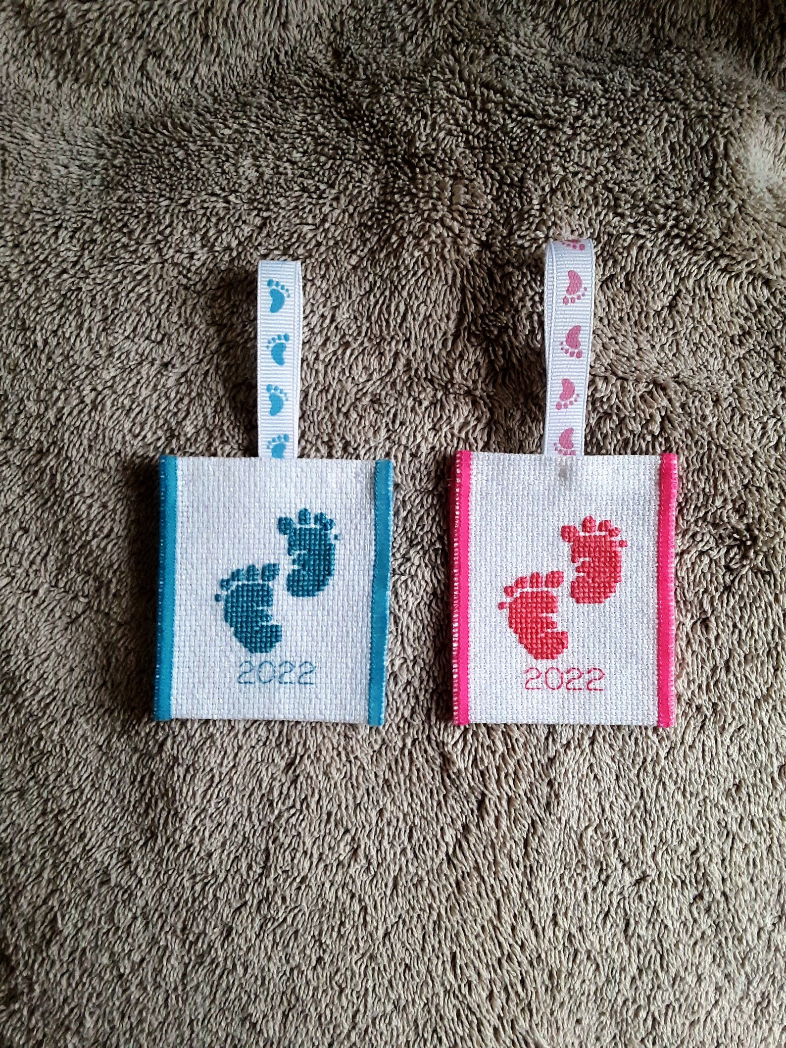 MADE TO ORDER Baby Footprint Cross Stitch Ornament - Grandparent Cross ...