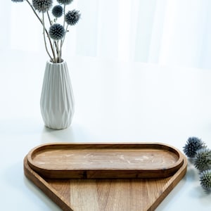 Oak Wood Triangle Shaped Tray Set With Oval for a Coffee Table Modern ...