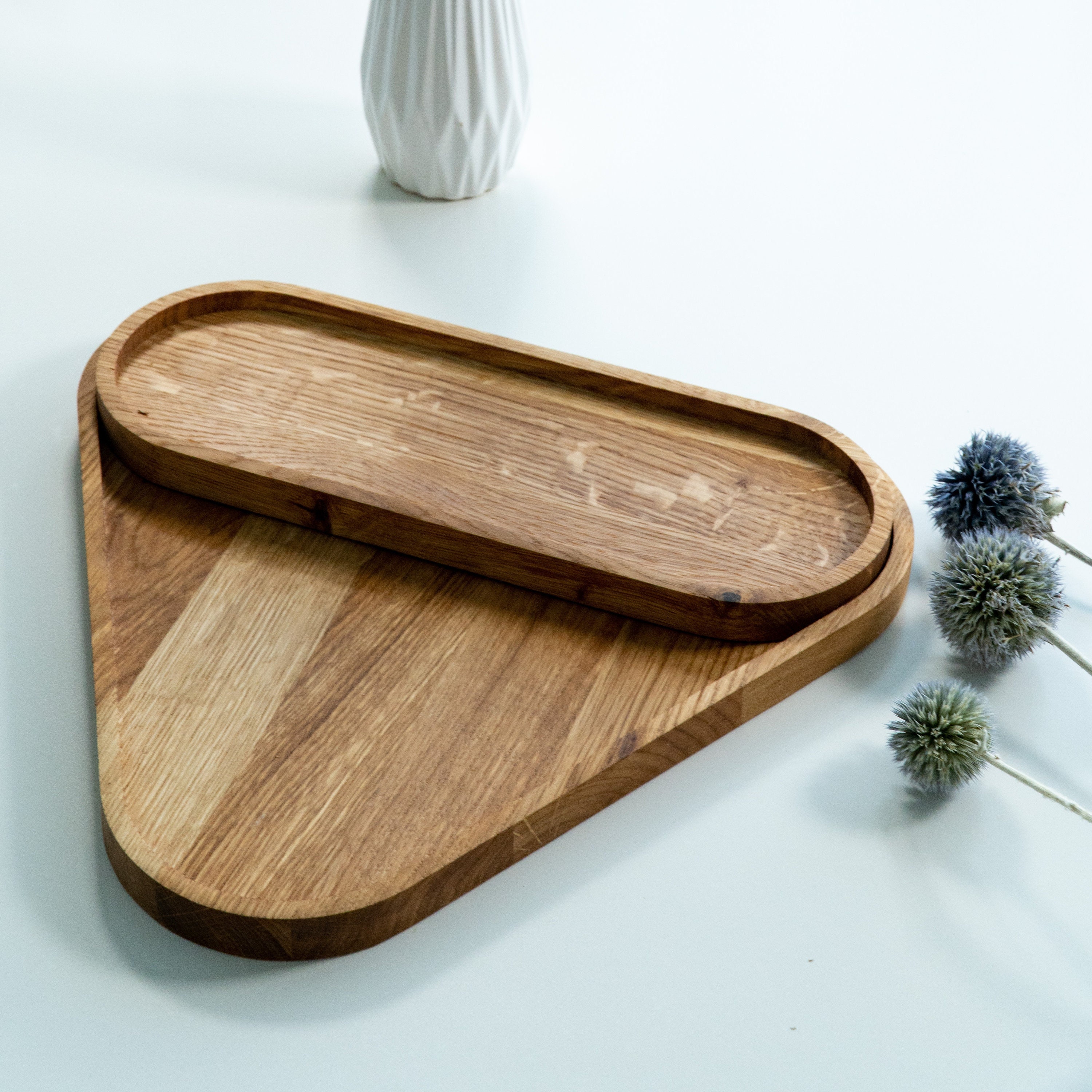 Oak Wood Triangle Shaped Tray Set With Oval for a Coffee Table - Etsy
