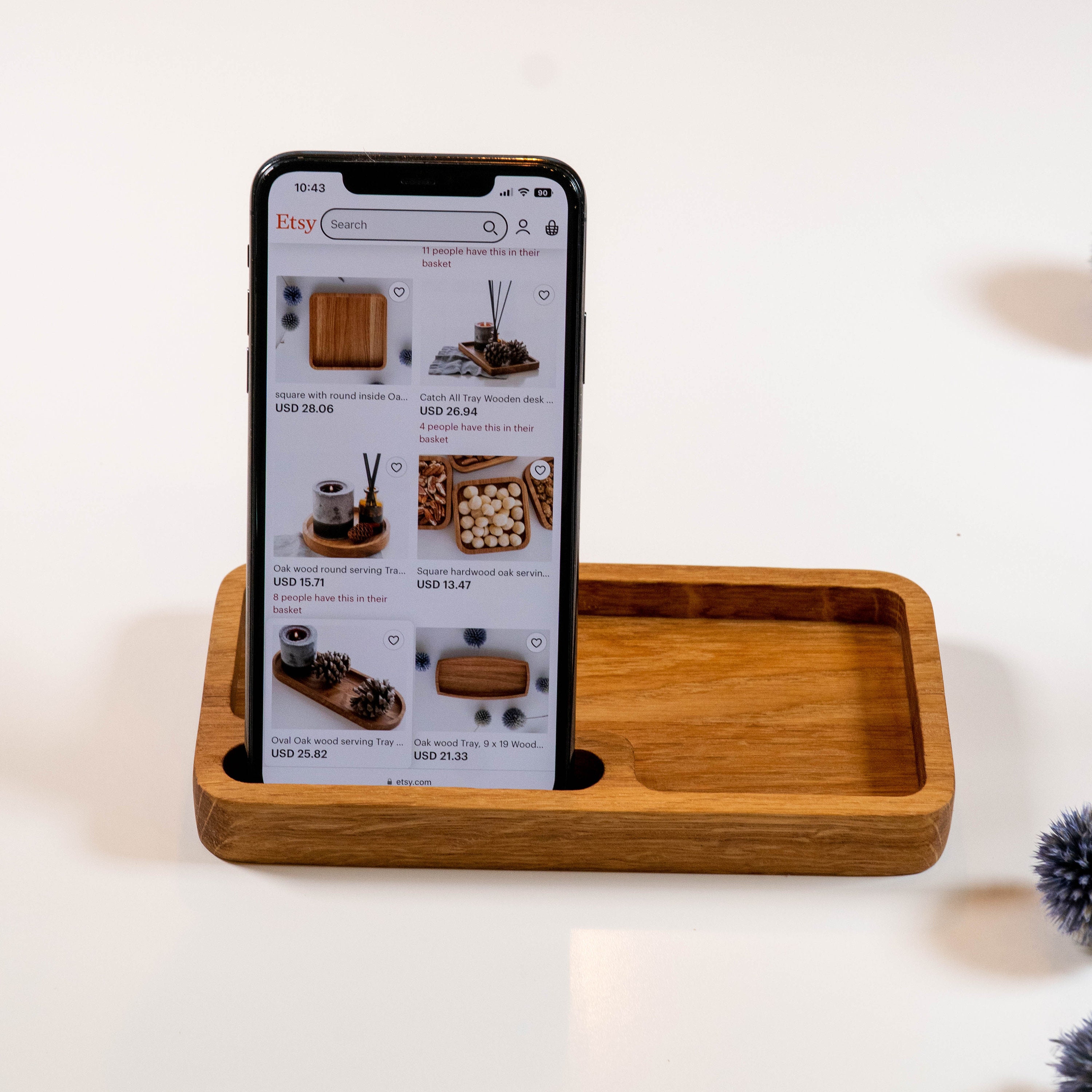 Wooden iPhone Stand Holder in Natural Oak Wood, Desk Organizer, Office ...