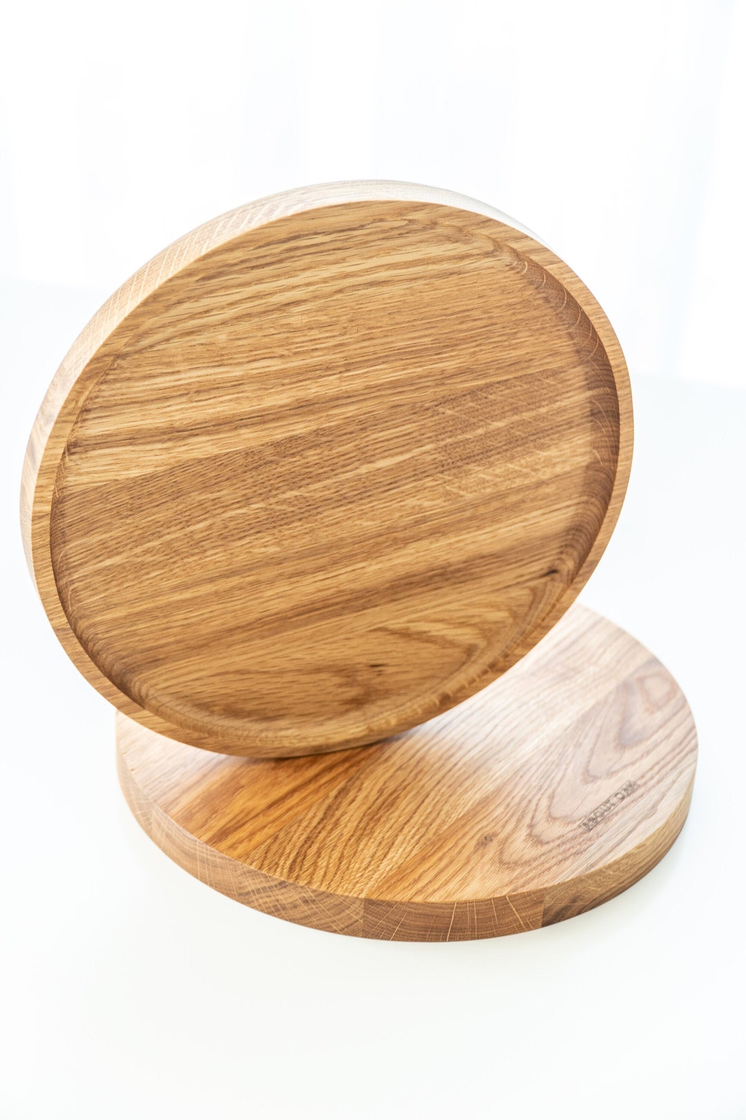 Handmade Round Oak Wood Serving Tray: Ottoman & Snack Organizer - Etsy
