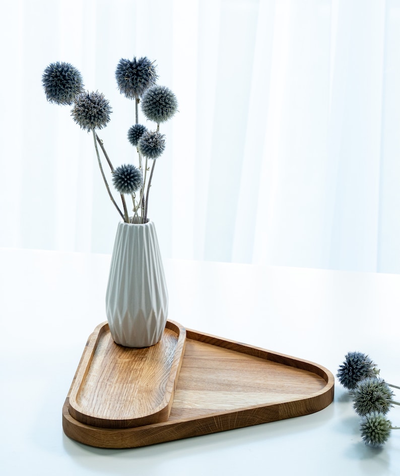 Oak Wood Triangle Tray Set: Modern Coffee Table Decor - Etsy