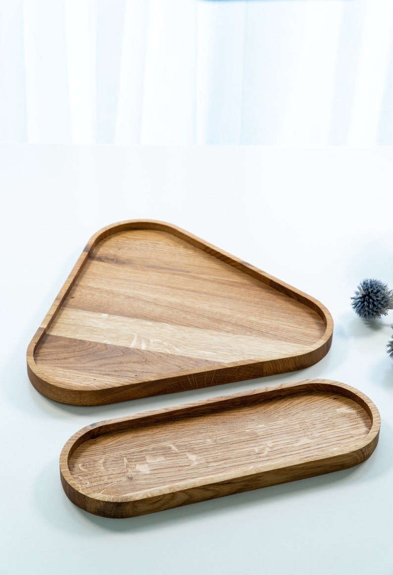 Oak Wood Triangle Shaped Tray Set With Oval for a Coffee Table - Etsy