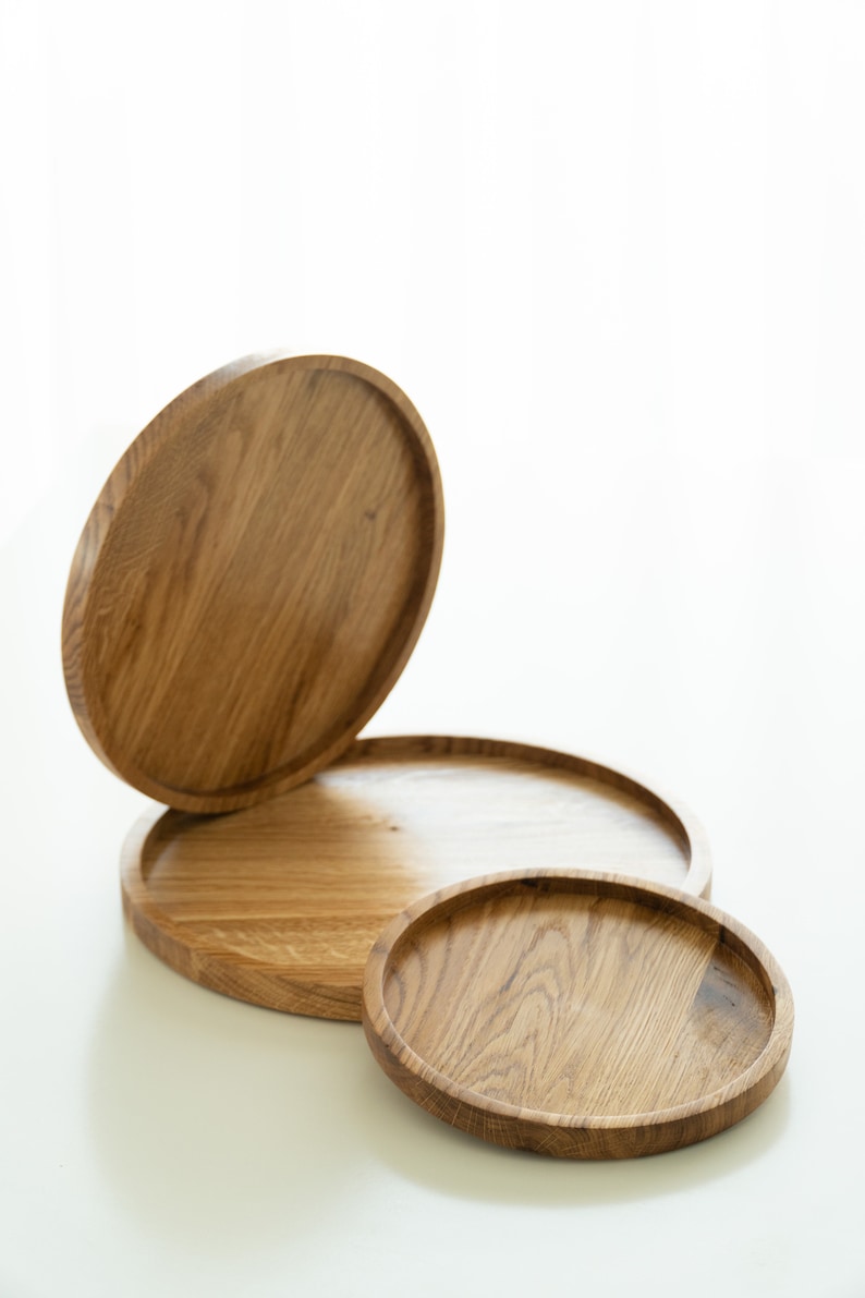 Oak Wood Round Serving Tray Set of 3 Wooden Plate Serving - Etsy