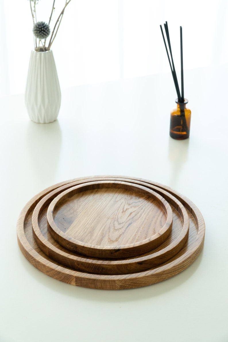 Oak Wood Round Serving Tray Set of 3 Wooden Plate Serving - Etsy