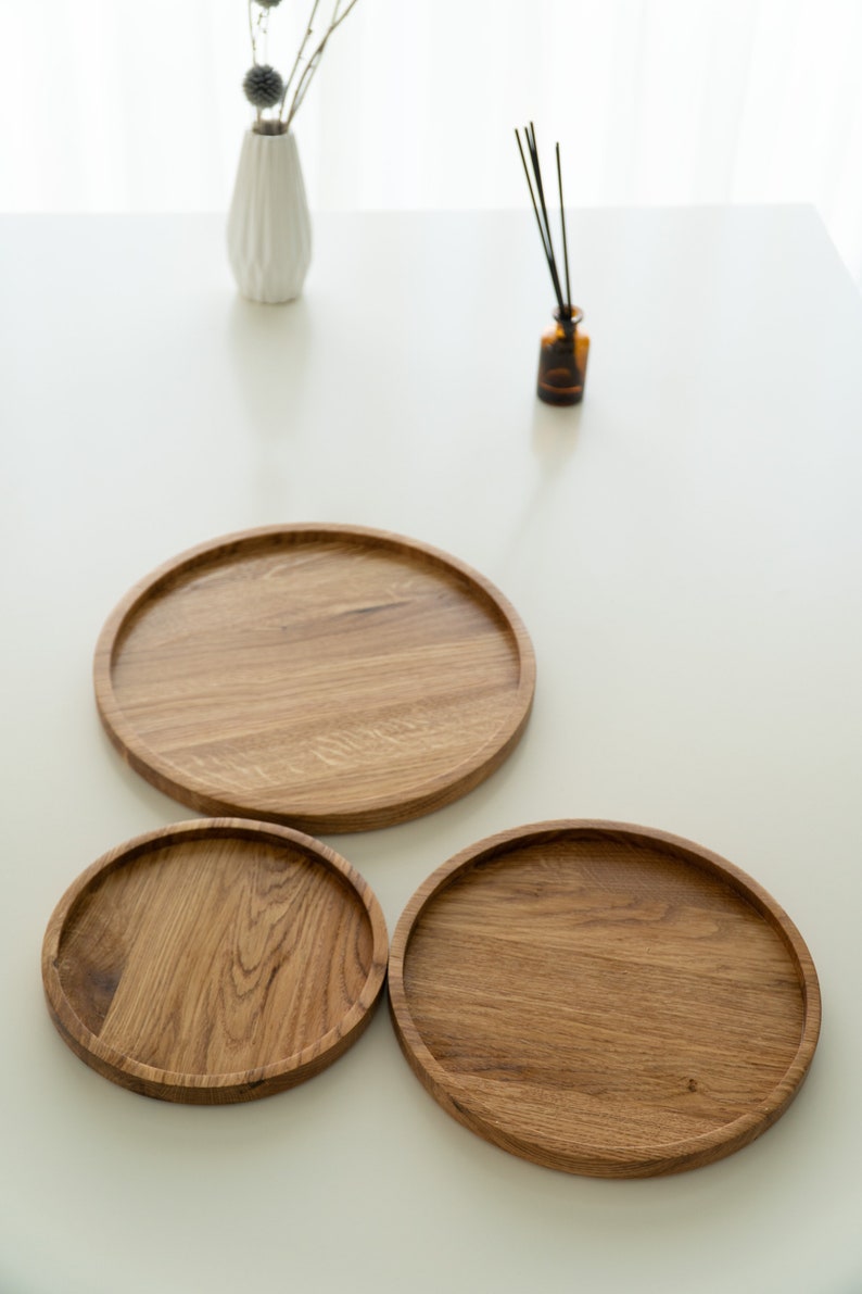 Oak Wood Round Serving Tray Set of 3 Wooden Plate Serving - Etsy