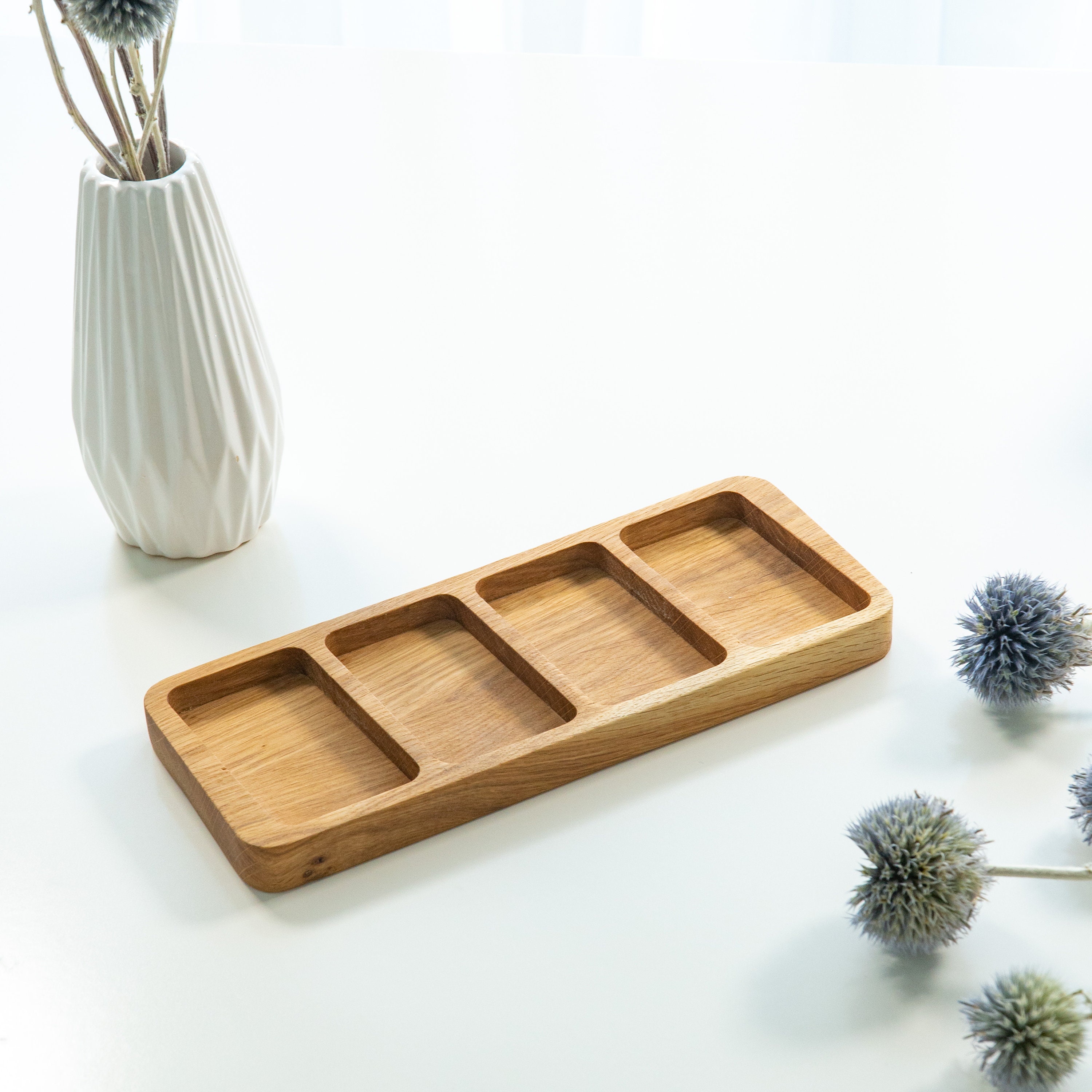 Handmade Wooden Desk Organizer 4 Chambers, 25 X 10 Wooden Sorting Tray ...