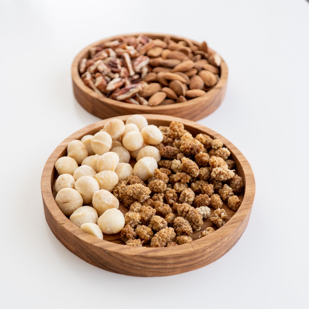 Oak Wood Round Serving Tray, Wooden Plate, Serving Board Hand Made ...