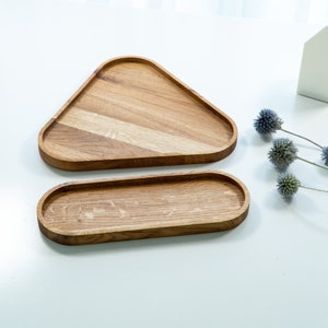 Oak Wood Triangle Shaped Tray Set With Oval for a Coffee Table Modern ...