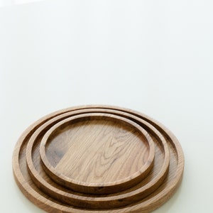 Oak Wood Round Serving Tray Set of 3, Wooden Plate, Serving Board Hand ...