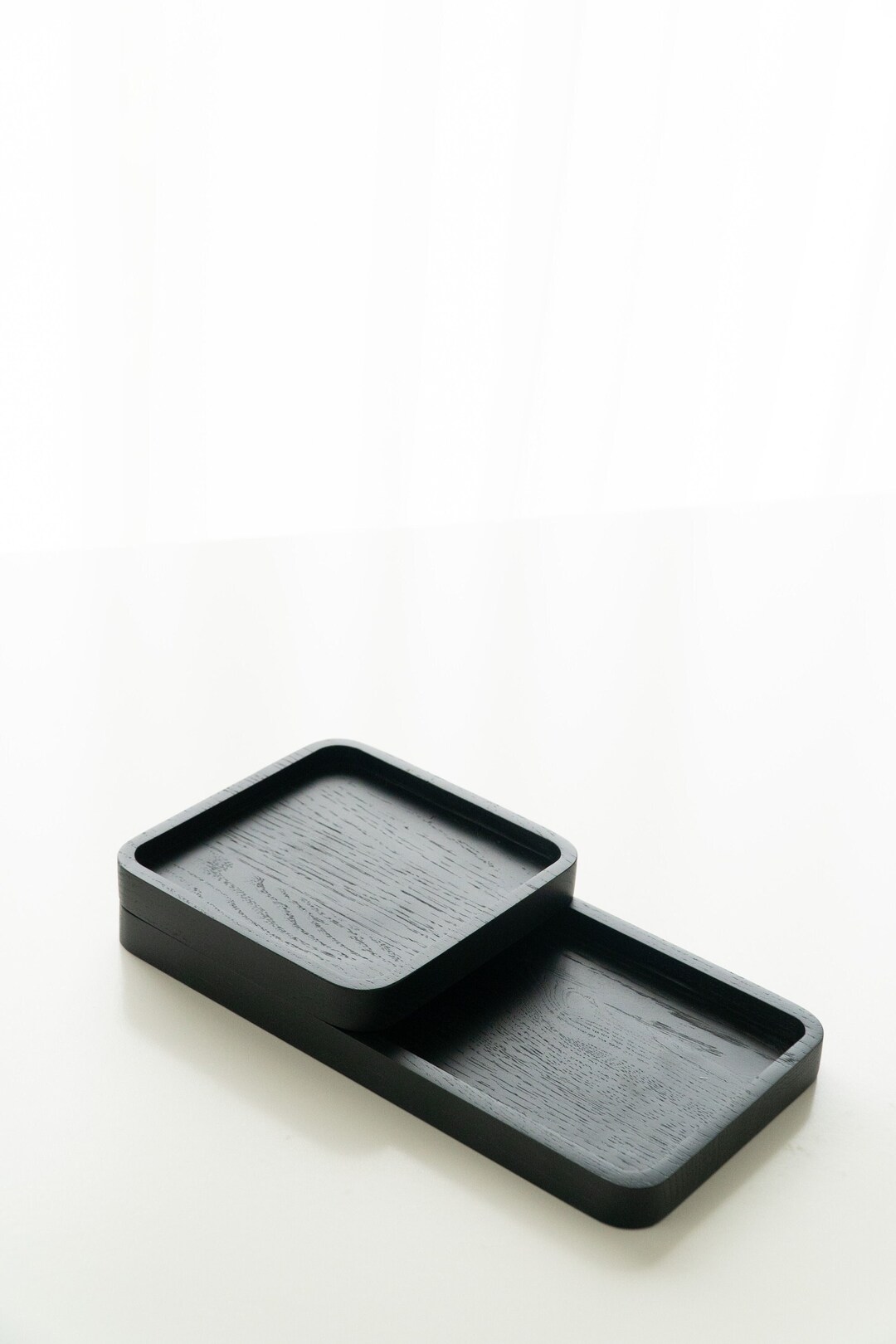 Handmade Black Oak Tray Set: Modern Valet & Kitchen Organizer - Etsy