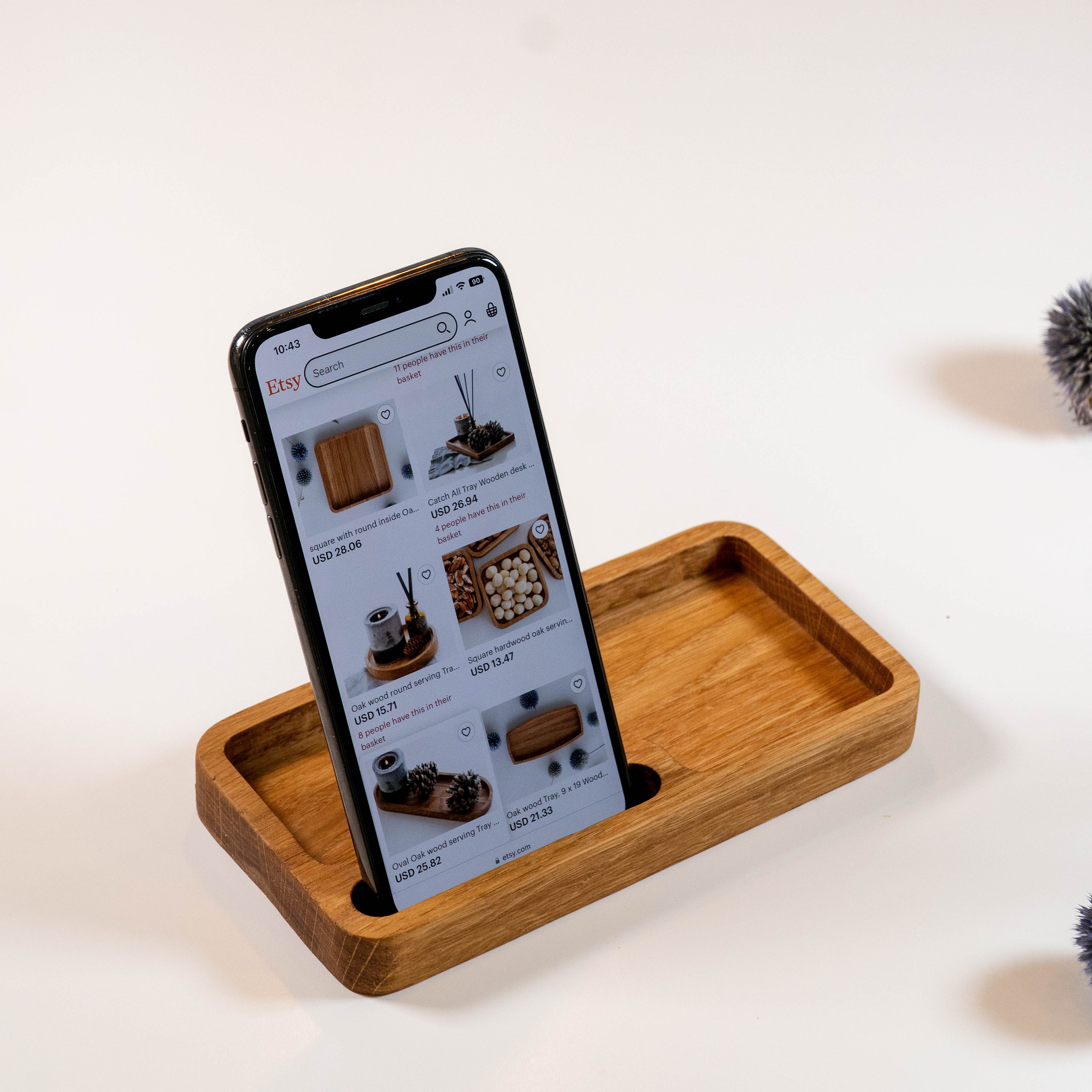 Wooden iPhone Stand Holder in Natural Oak Wood, Desk Organizer, Office ...