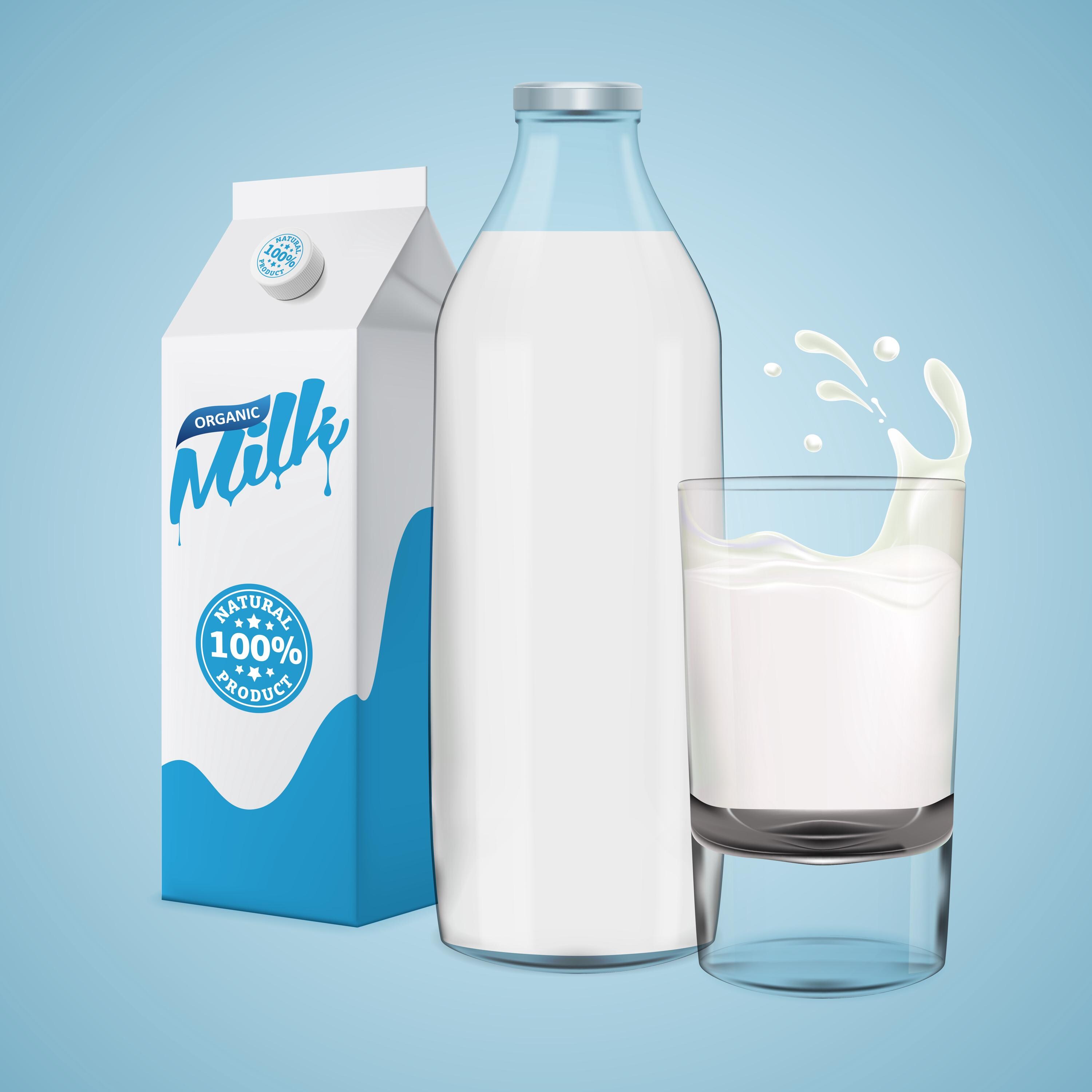 Realistic Milk Vector Illustration With Milk Bottle and Glass. Milk or ...