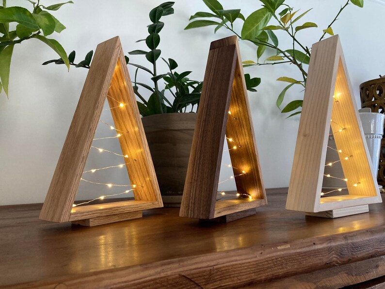 Modern Solid Wood Christmas Tree With Fairy Lights - Etsy