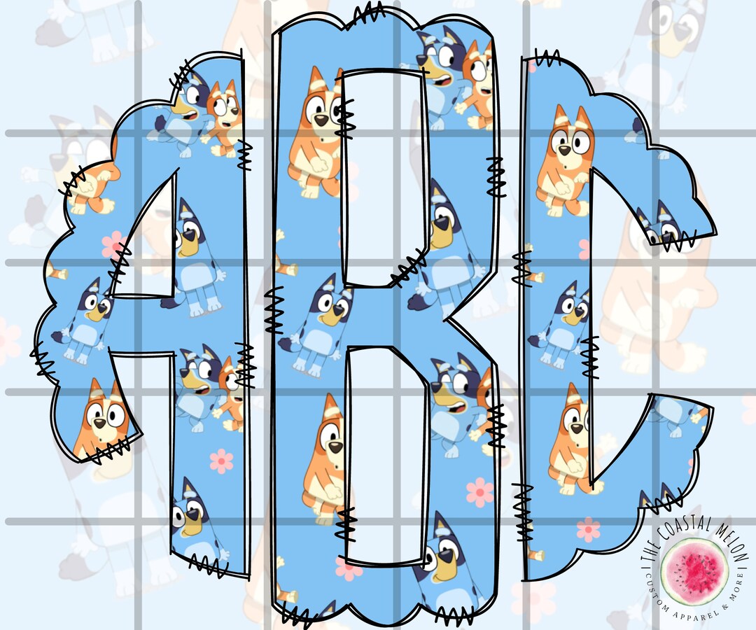 Bluey Monogram Alphabet Flowers Character PNG Sublimation DTF - Etsy