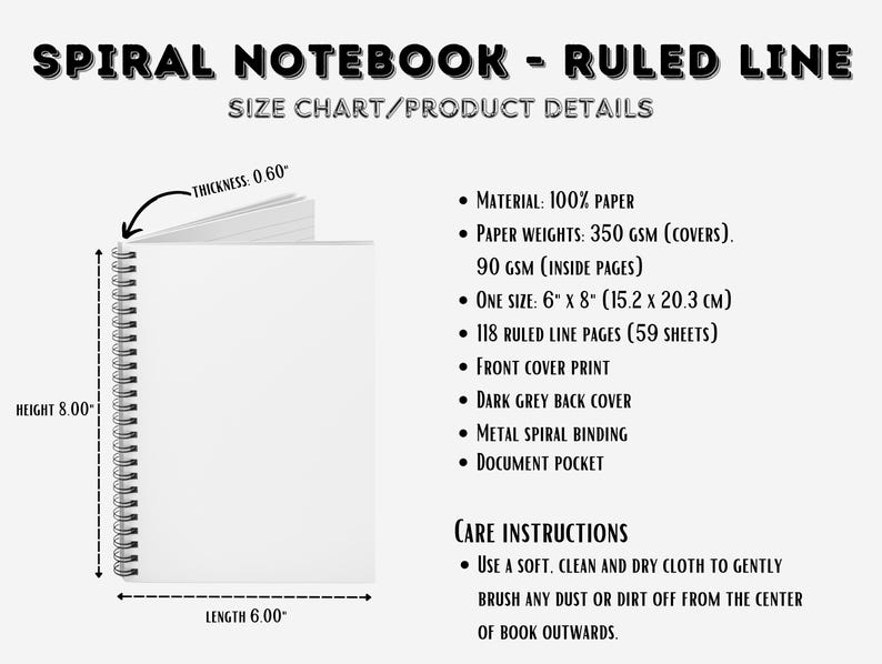Spiral Notebook Size Chart: Ruled Line Guide (digital Download) - Etsy