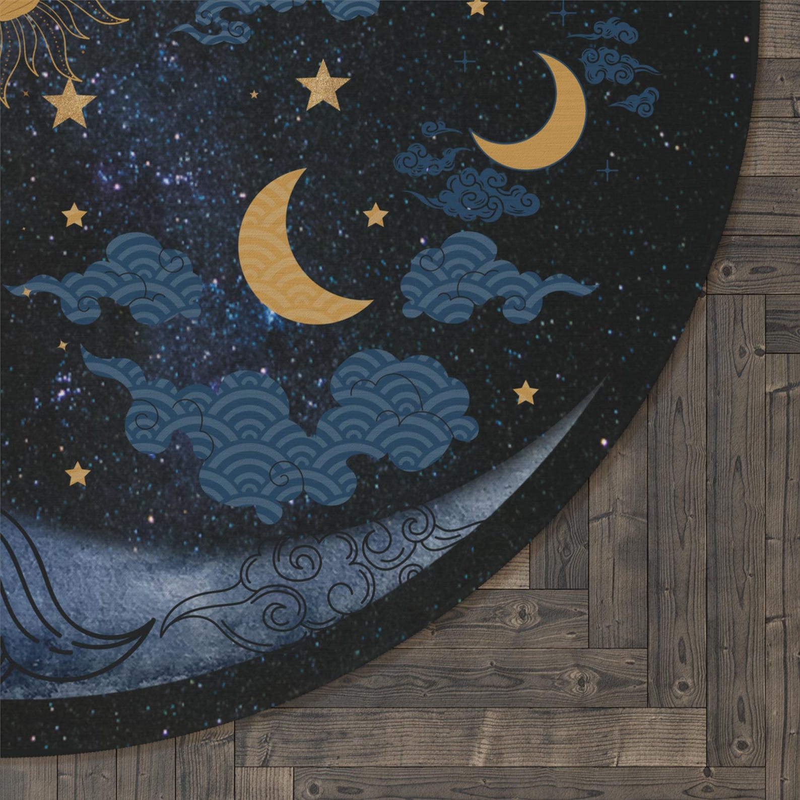 Celestial Moon Phase Round Rug: Galaxy Night Sky Area Carpet (60"x 60 ...