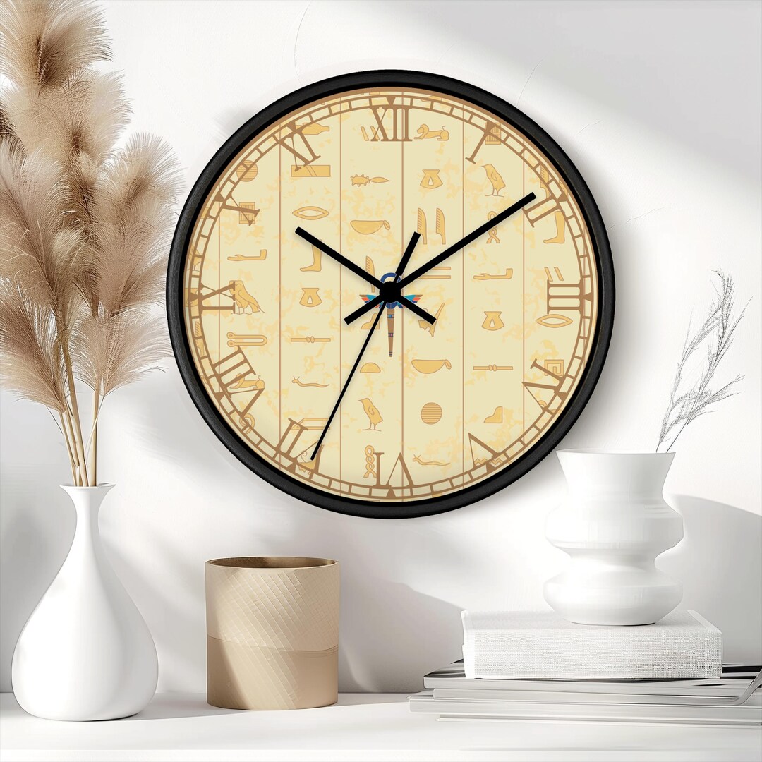 Winged Scarab Ankh Hieroglyph Patterns 10" Wall Clock | Ancient ...