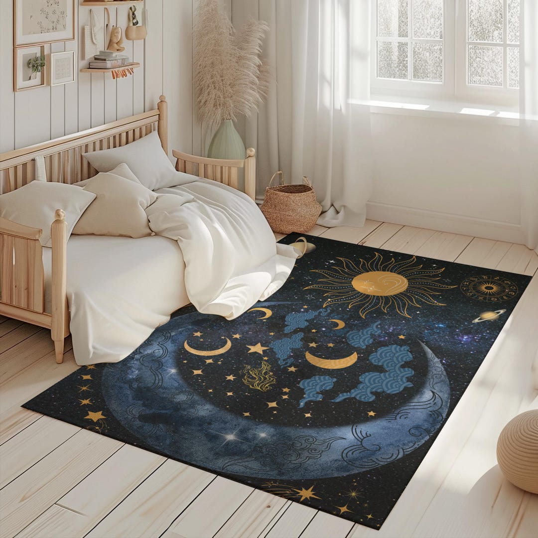 Celestial Crescent Moon Area Rug: Zodiac Astrology Decor - Etsy