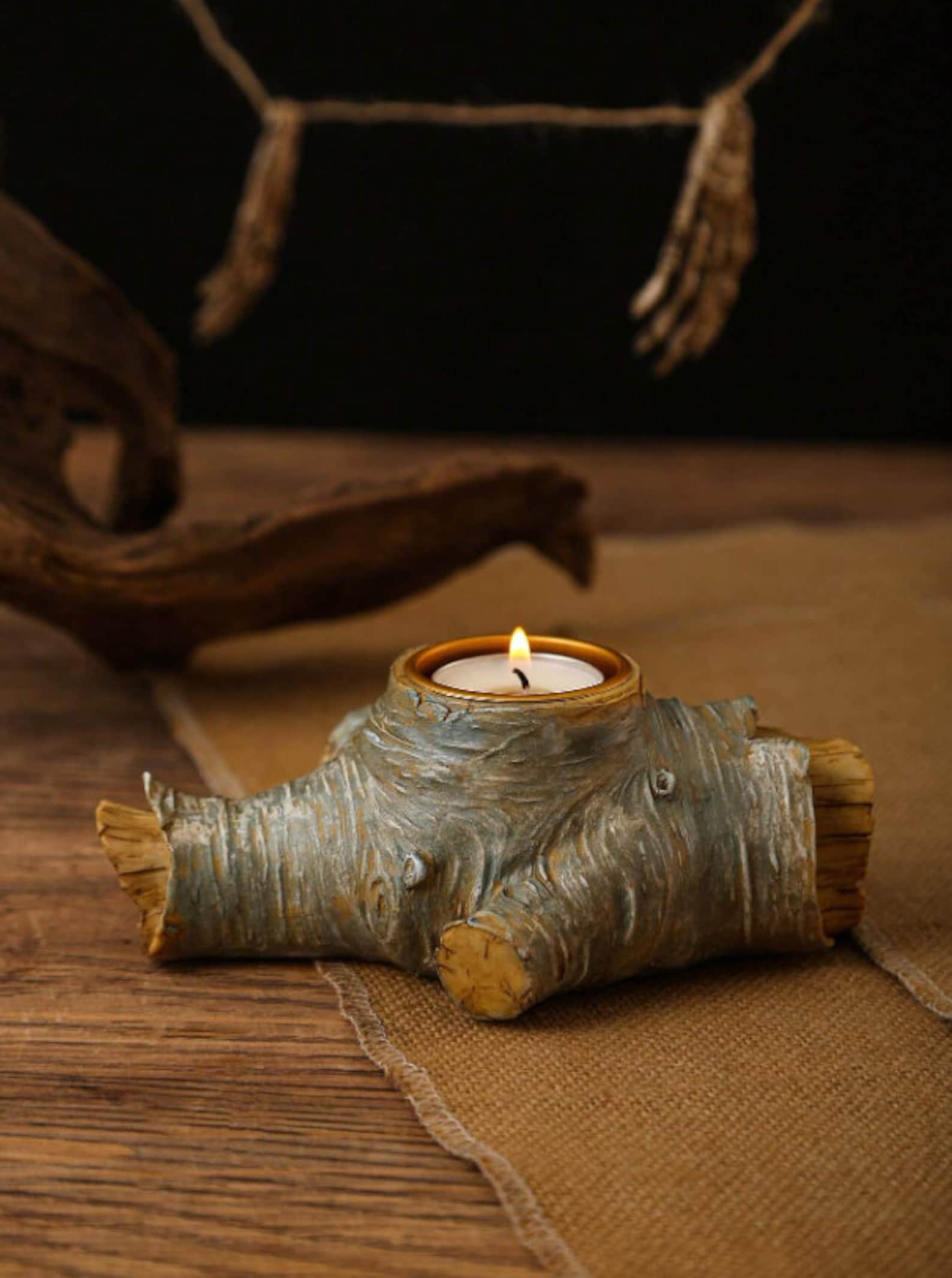 Resin Tree Stump Candlestick Ornament, Simulation Wood Indoor Candle ...