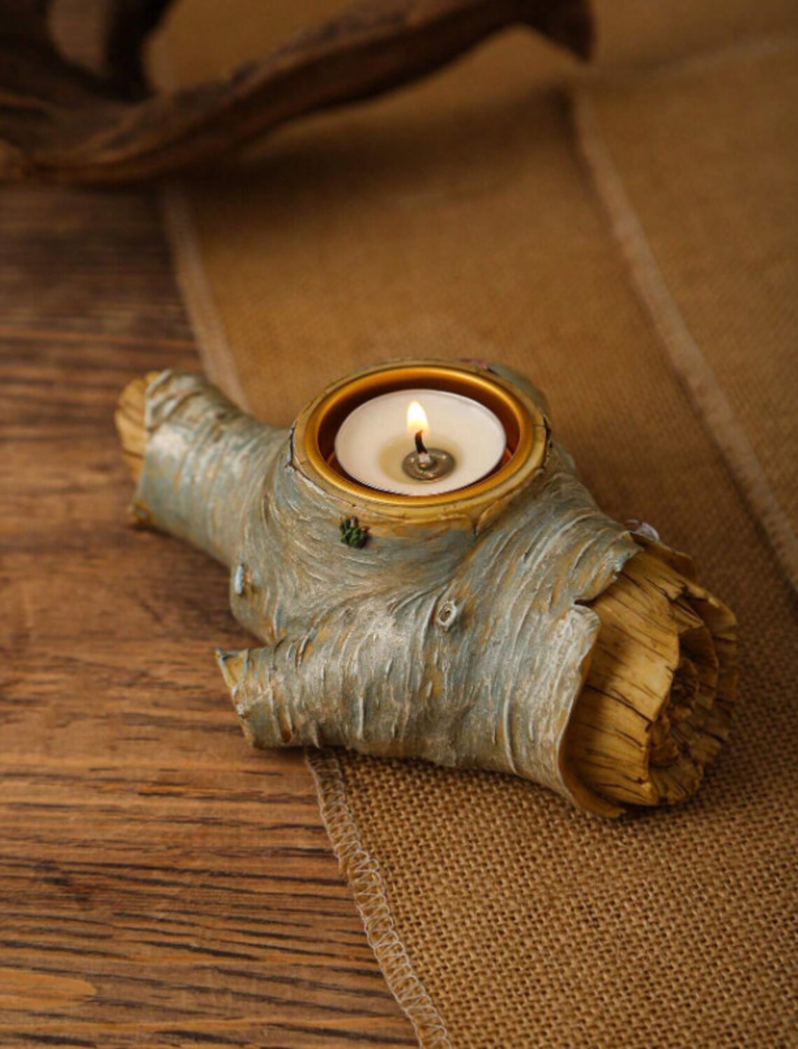 Resin Tree Stump Candlestick Ornament, Simulation Wood Indoor Candle ...