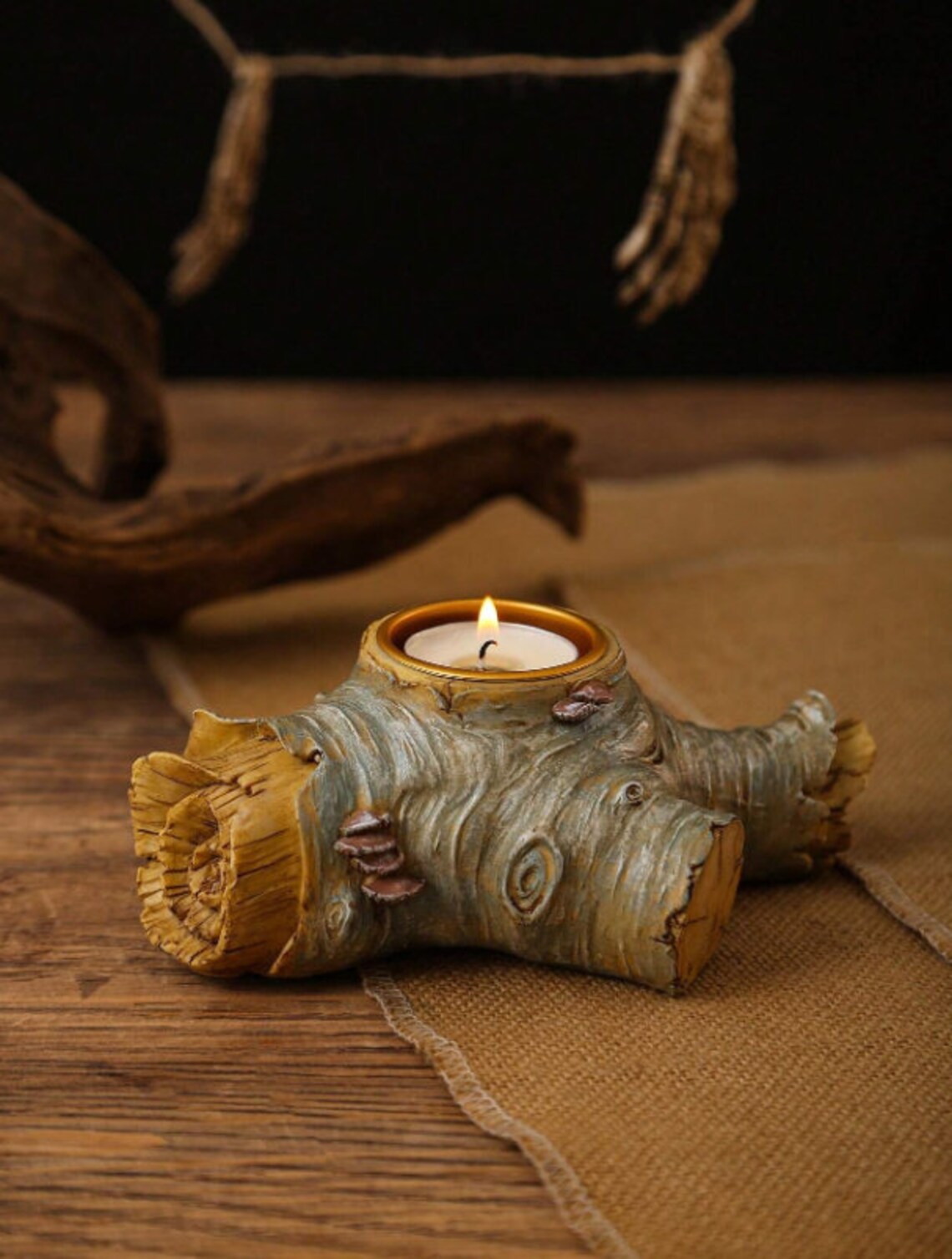 Resin Tree Stump Candlestick Ornament, Simulation Wood Indoor Candle ...