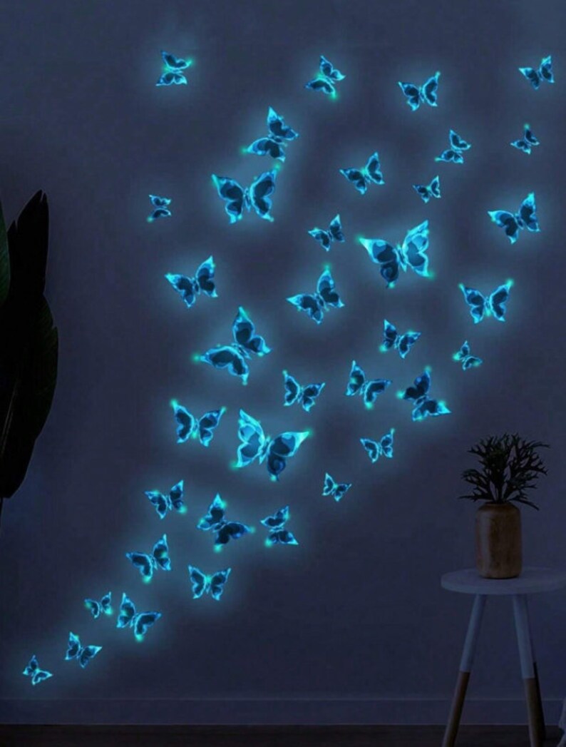 Blue Glow-in-the-dark Butterfly Glow in the Dark Wall Stickers Window ...