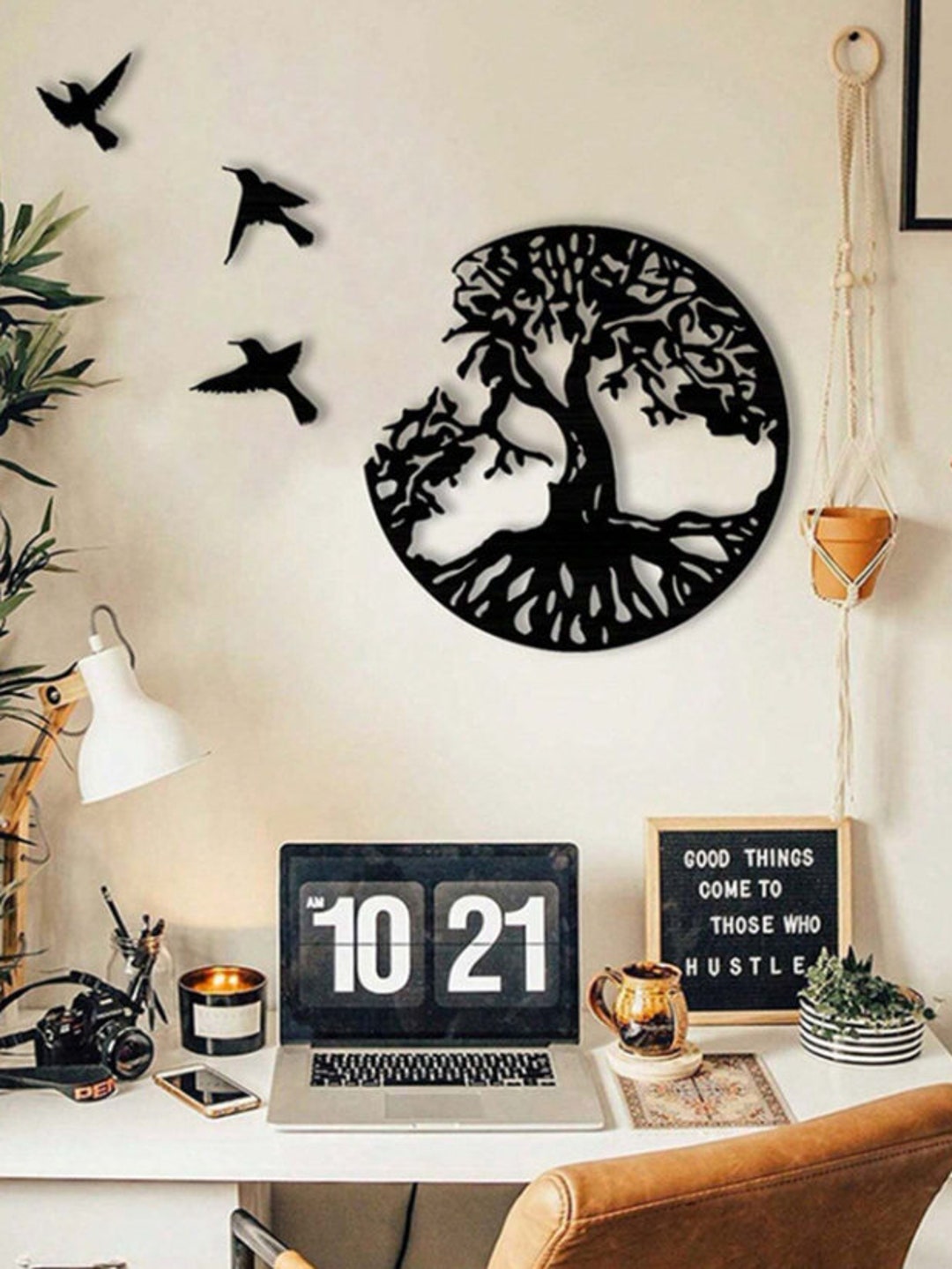 Life Tree & Three Birds Design Indoor Wall Art Hanging Decoration ...
