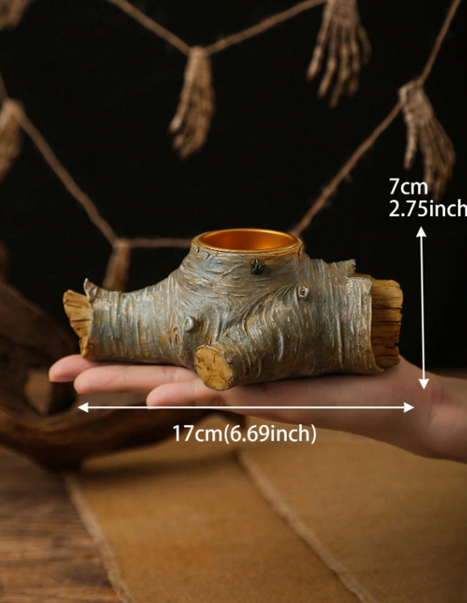 Resin Tree Stump Candlestick Ornament, Simulation Wood Indoor Candle ...