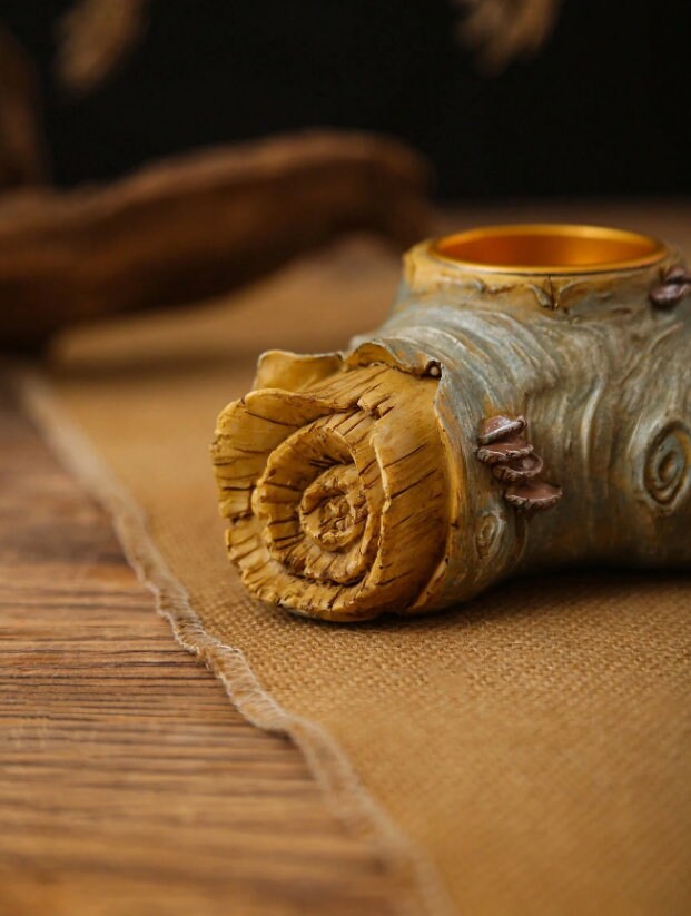 Resin Tree Stump Candlestick Ornament, Simulation Wood Indoor Candle ...