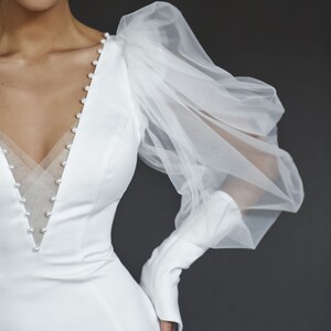 Elegant Midi Length Wedding Dress With Puff Sleeves Martha - Etsy