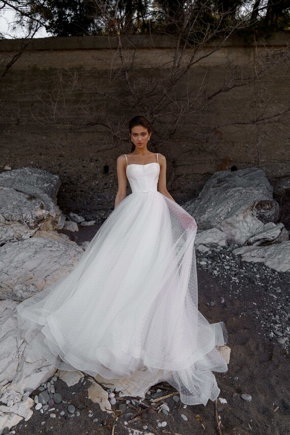 Simple A Line Wedding Dress With Straps