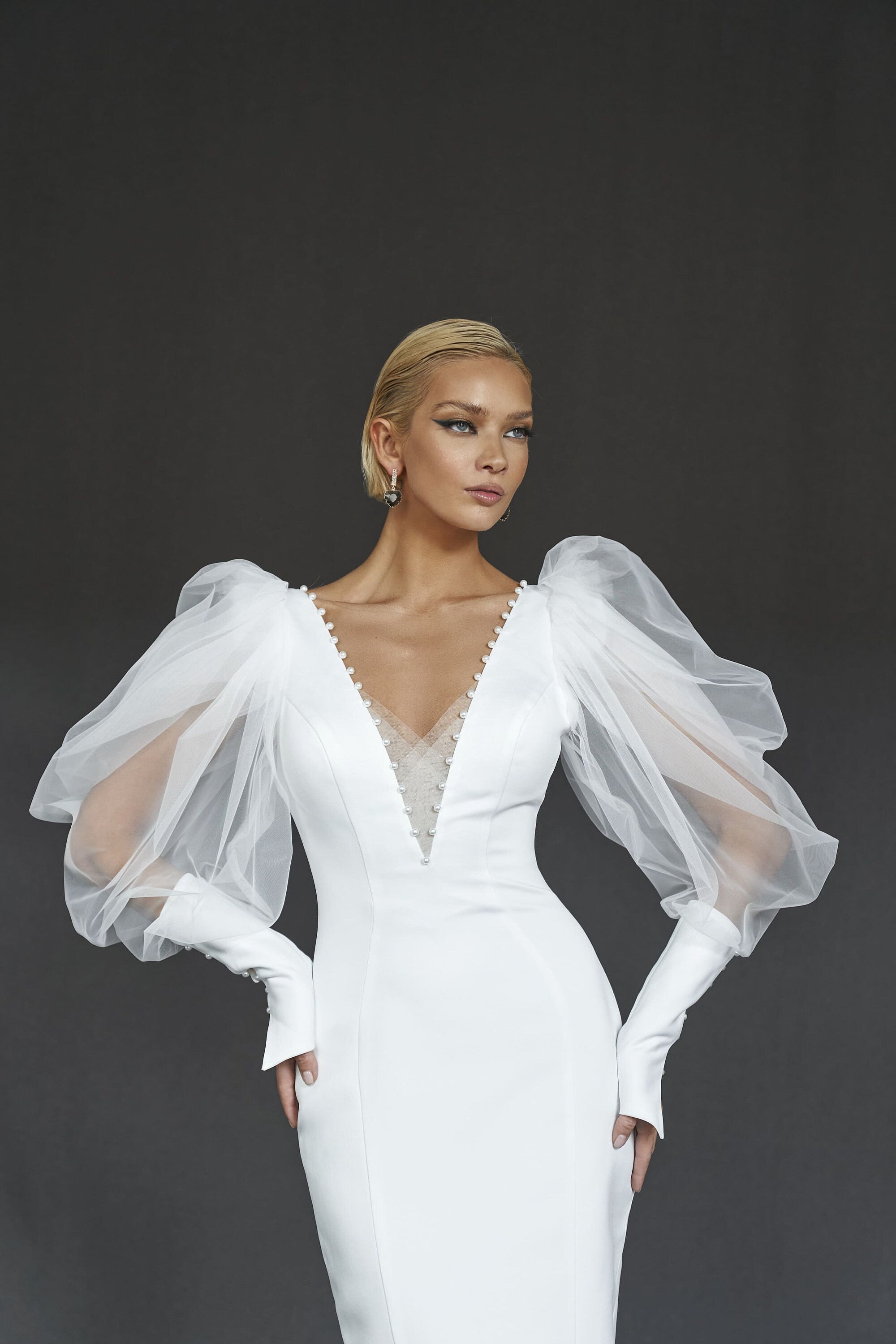 Elegant Midi Length Wedding Dress With Puff Sleeves Martha - Etsy