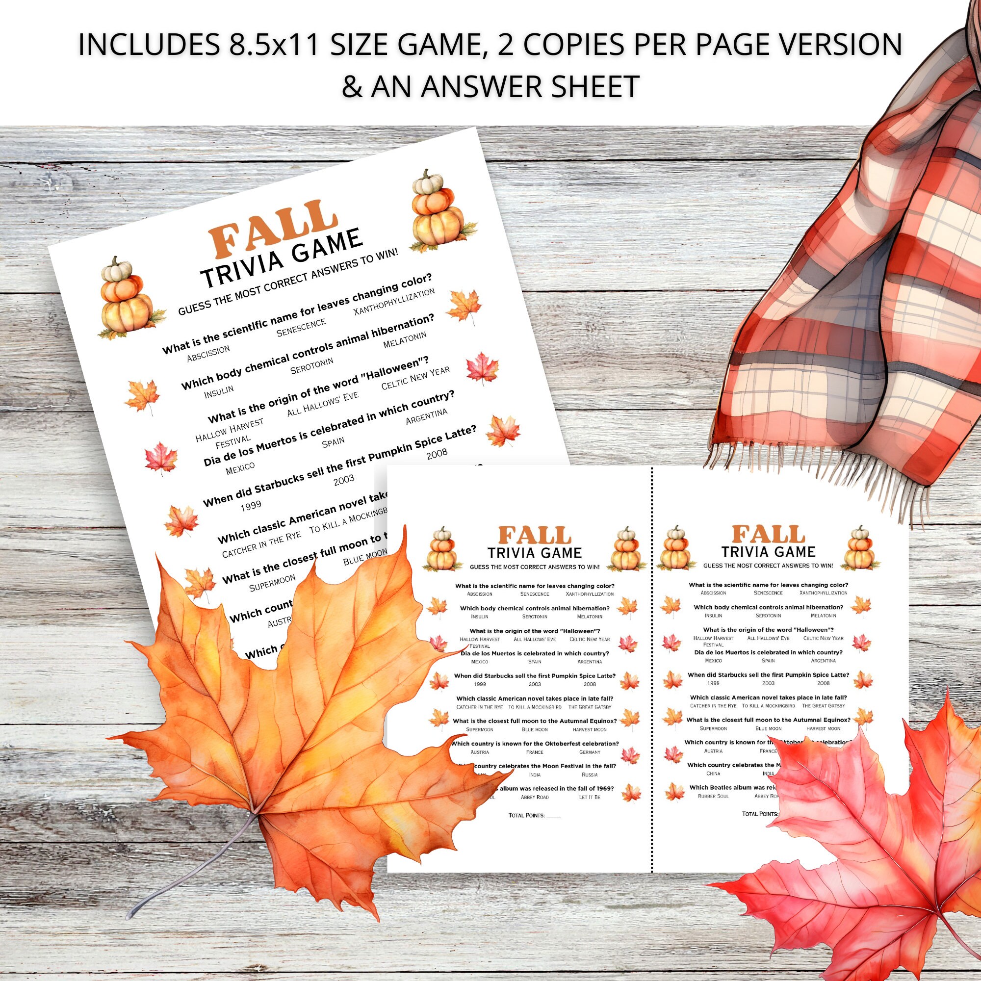 Trivia Game Fall Trivia Quiz, Autumn Trivia, Printable Fall Quiz Game ...