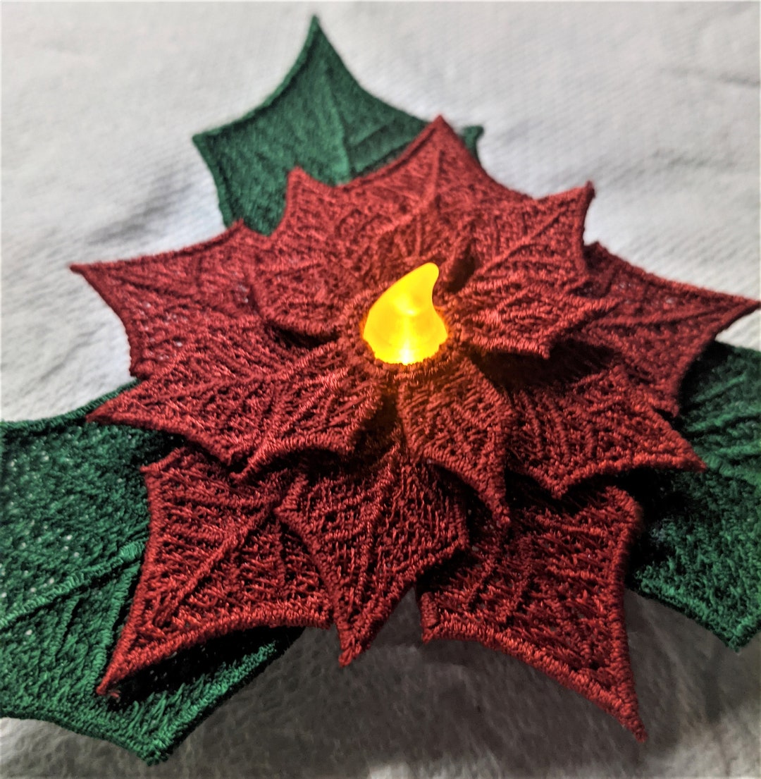 FSL Poinsettia for Tea Light in the Hoop (ITH) Machine Embroidery ...