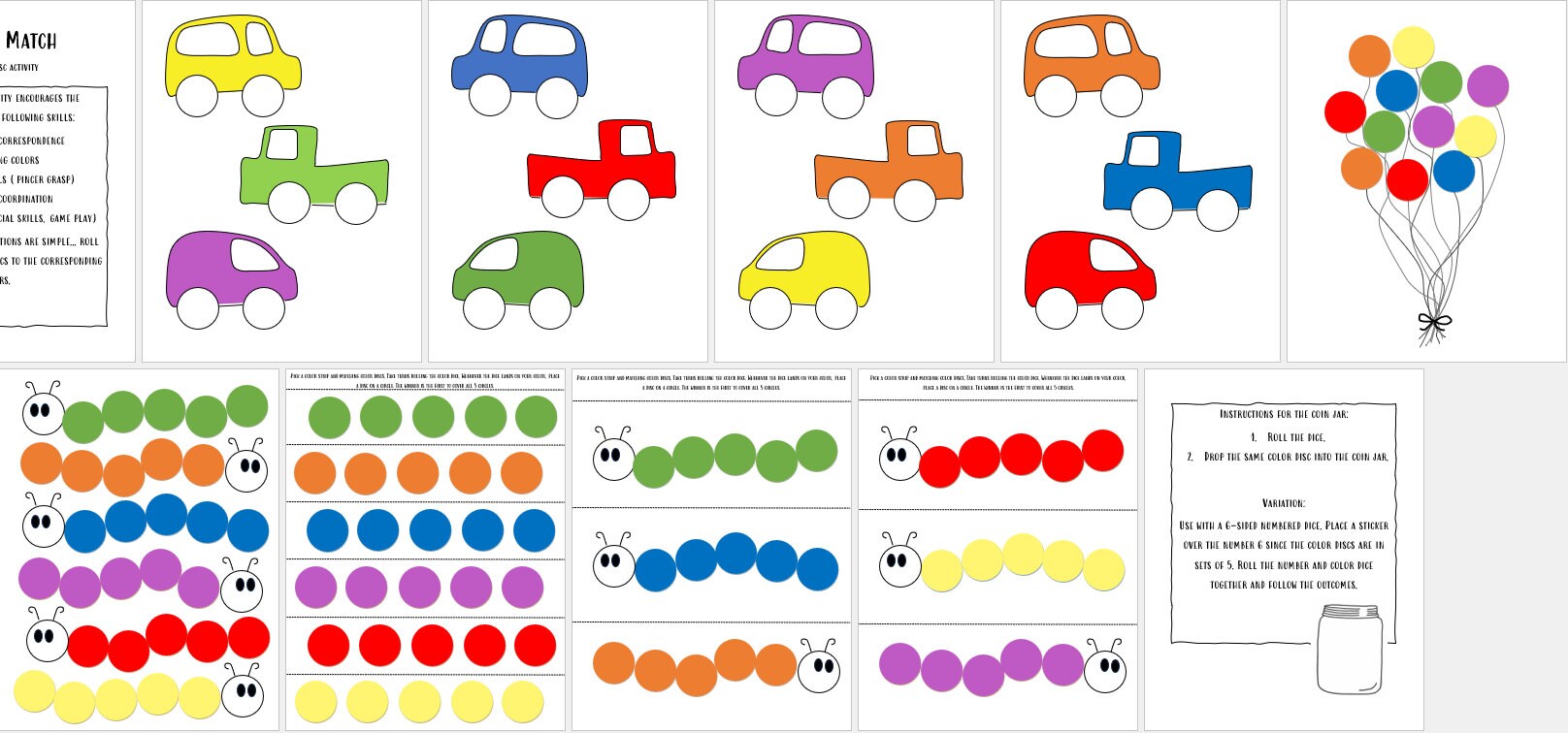 Roll-a-match Dice and Disc Game / Pre-k and Kindergarten Game ...