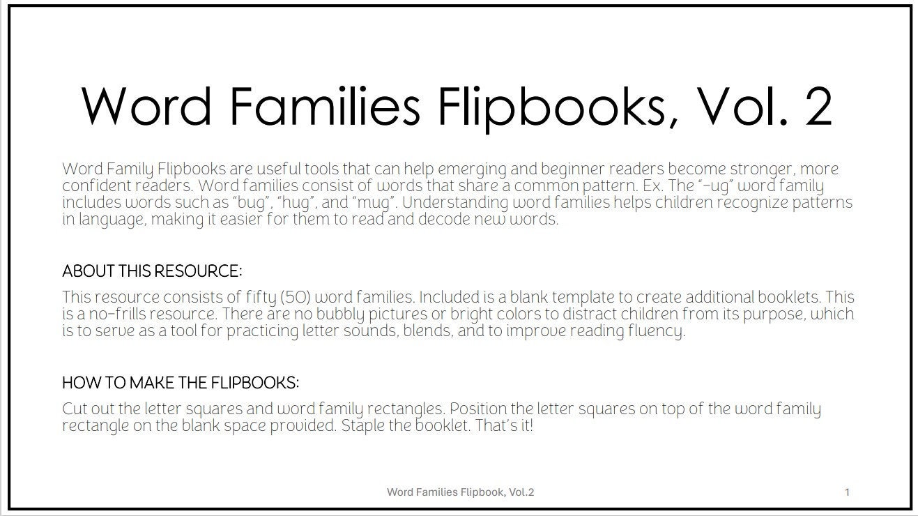 Word Families Flipbook 2, Montessori Language Resource, Emerging ...