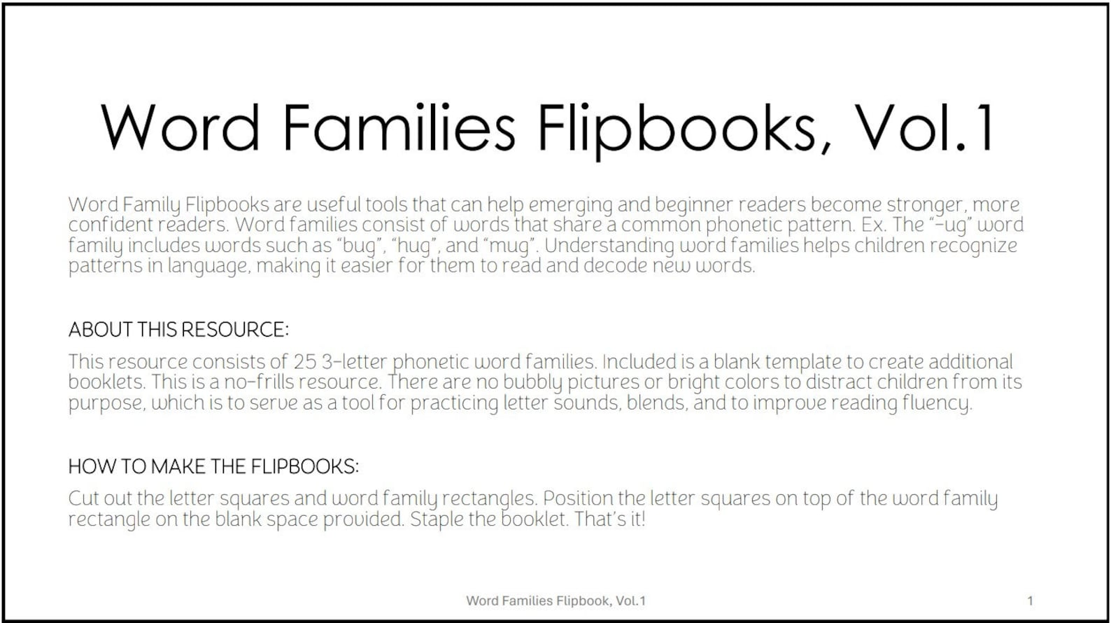 Word Families Flipbook, Montessori Language Resource, Emerging Beginner ...
