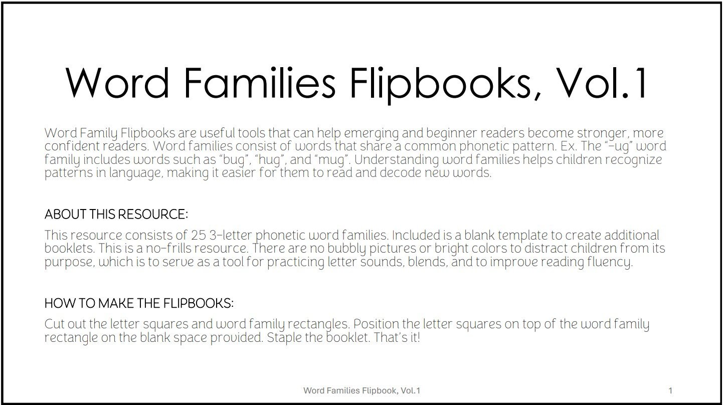 Word Families Flipbook, Montessori Language Resource, Emerging Beginner ...